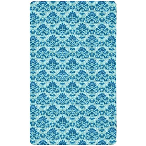 Damask Themed Fitted Crib Sheet,Standard Crib Mattress Fitted Sheet Soft Toddler Mattress Sheet Fitted - Baby Crib Sheets for Girl or Boy,28β x52β,Seafoam Blue