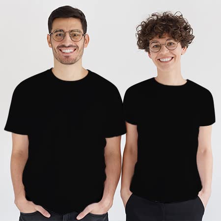BANNER BUZZ MAKE IT VISIBLE BannerBuzz, Plain Crew Neck T-Shirt Short Sleeve, Cotton Fabric, Unisex, Fabric Warranty for up to 25 Washes (XX Large, Black)