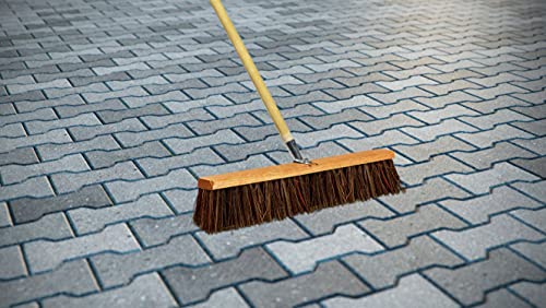 Unvert Push Broom Indoor and Outdoor Floor Sweep Use, 24 Inch, Heavy Duty Hardwood Block, Palmyra Bristles Scrub Brush, Two Threaded Handle Holes, Cleaning Broom for Patio Garage, Deck, Or Home Use