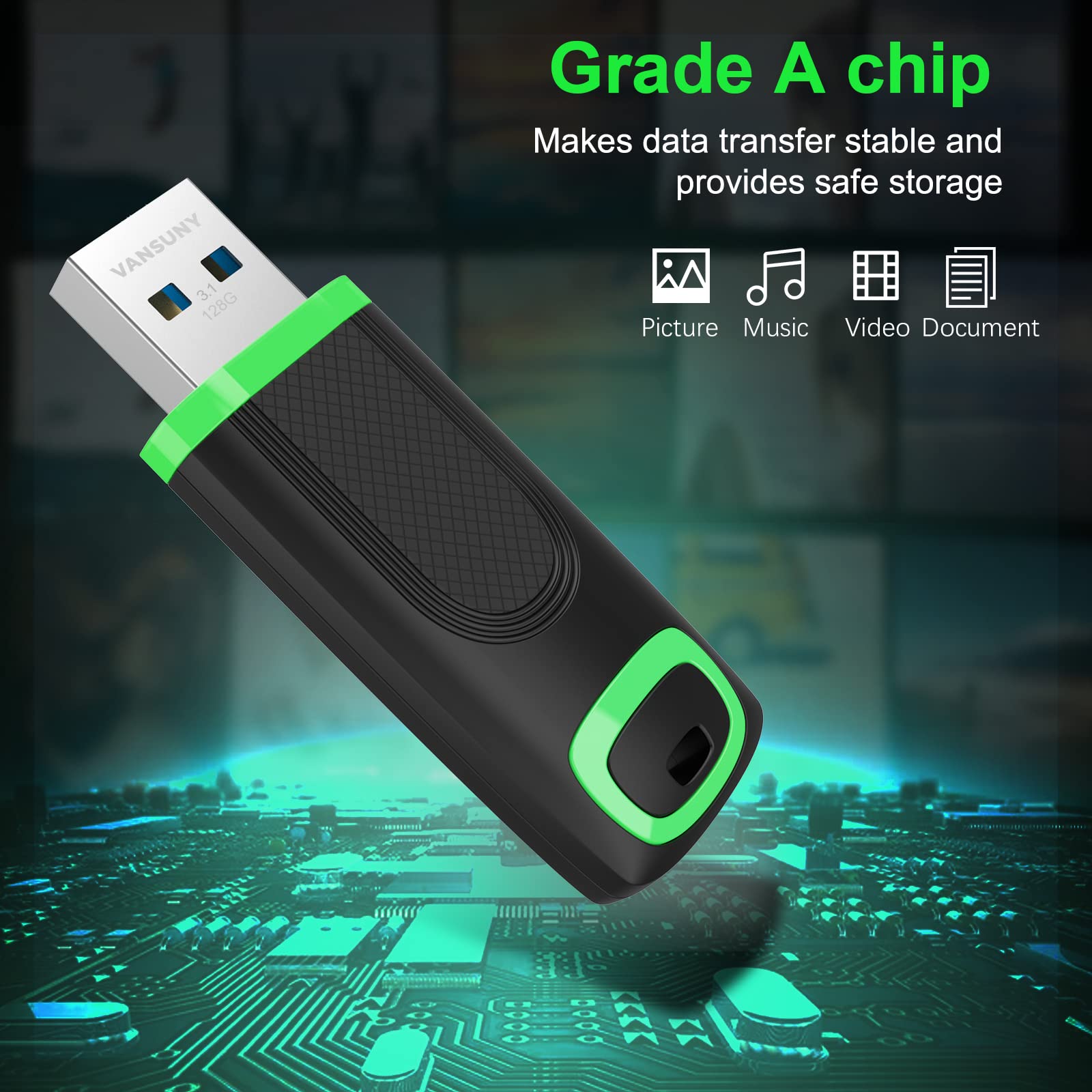 Vansuny 128GB USB 3.1 Flash Drive - 350MB/s, Super Speed Solid State USB Drive USB3.1 Gen 2 Thumb Drive USB Memory Stick Thumb Drive Jump Drive Pendrive