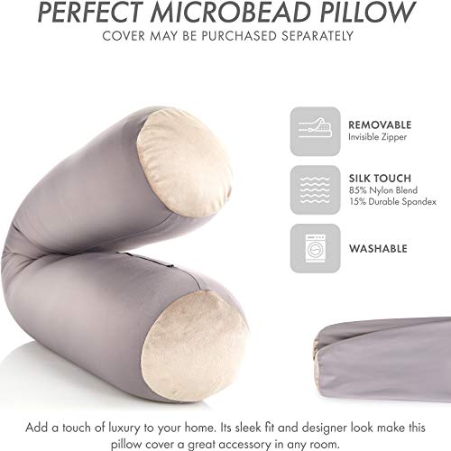 Straight Body Pillow, Full Size Premium Microbead,Side Sleeping / Maternity Pregnant Women, Supportive ,Fluffy, Breathable, Cooling, 85/15 spandex/nylon Silky Feel Anti-Aging - 48 X 8 - Stone Grey