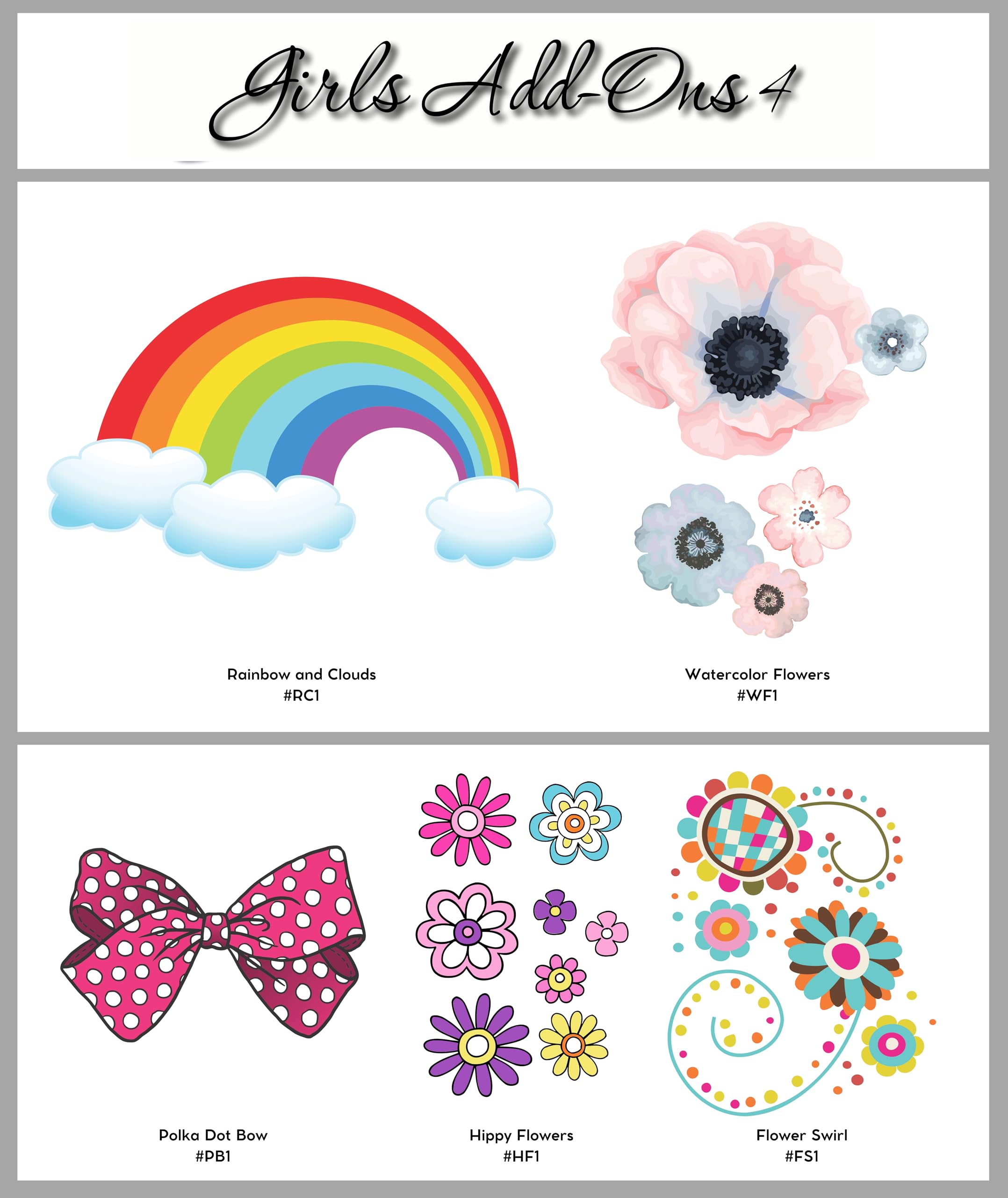Decor Designs Decals Baby Girls Personalized Custom Nursery Name and White Initial Wall Decal Sticker Kids Bedroom Decor (Choose Your Size), Plus Free Hello Door Decal (White Initial)
