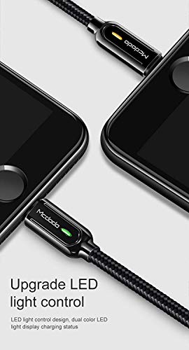 mcdodo Power Off/On Smart LED Auto Disconnect and Auto Recharge Nylon Braided Sync Charge USB Data 6FT/1.8M Cable Compatible with Phone 14/13/12/11 Pro Max List Below (Black, 6FT/1.8M)