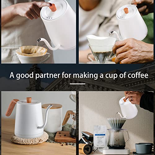 ECUZE Gooseneck Electric Kettle, Pour Over Coffee and Tea Kettle, 100% Stainless Steel Inner with Leak Proof Design, 1000W Rapid Heating 0.8L (Wood Handle)