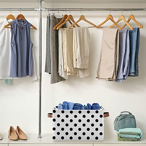 ALAZA Black Polka Dots on White Large Storage Basket with Handles Foldable Decorative 1 Pack Storage Bin Box for Organizing Living Room Shelves Office Closet Clothes