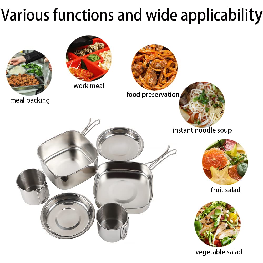 6pcs Portable Camping Cookware Mess Kit for Camping 2 Person Stainless Steel Compact Camping Cooking Set Lightweight Backpacking Cook Set for Camping&Hiking