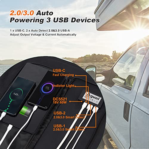Aguei Upgrade 120W Foldable Solar Panel Monocrystalline for Portable Power Station Solar Generator Solar Charger 12V Battery with Auto 2.0/3.0 USB, for Outdoor RV Camper Off Grid Solar Power Backup