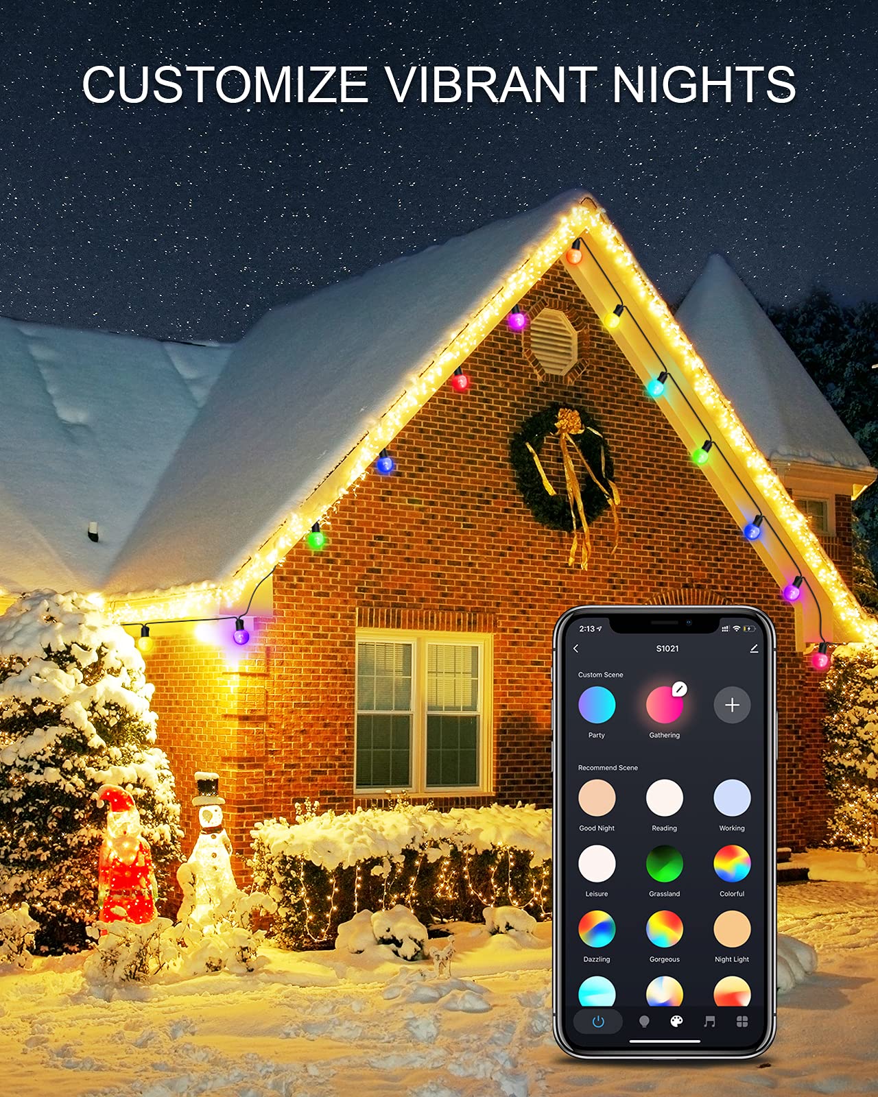 ASAHOM Smart LED Outdoor String Lights, 50ft G40 RGB Globe Patio Lights, 25 Shatterproof Multi-Color LED Bulbs, Voice & WiFi APP Control, Waterproof Connectable Hanging Lights for Garden Party Decor