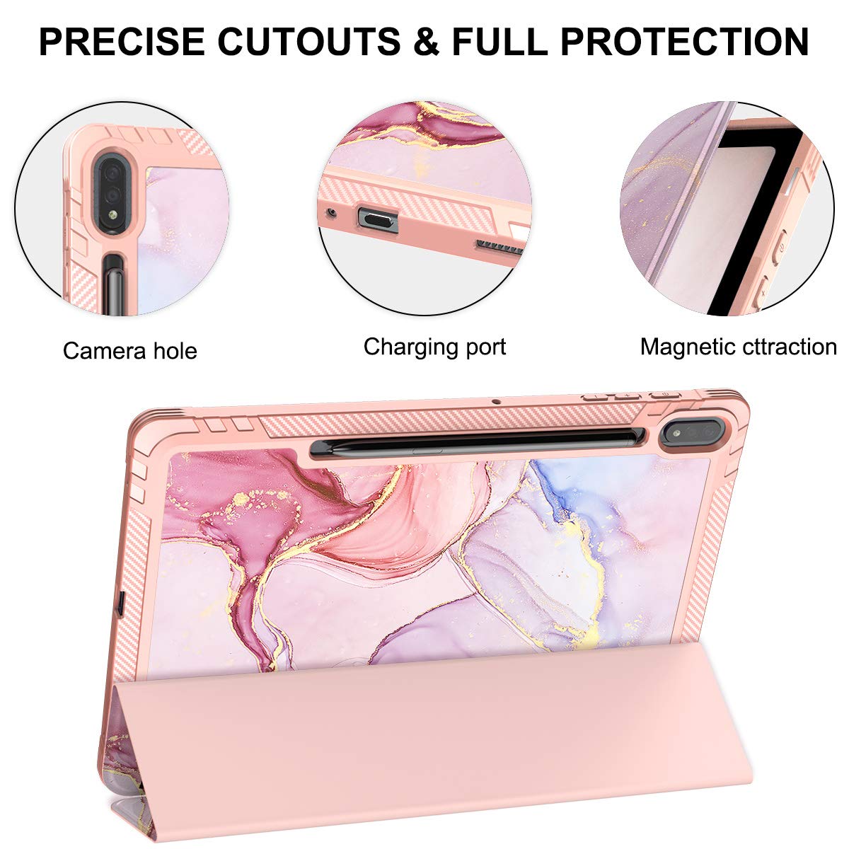 PIXIU Folio Case for Samsung Galaxy Tab S8 Plus /S7 Plus /S7 FE 12.4 inch with S Pen Holder,Trifold Stand PU Lleather Smart Cover with Auto Wake/Sleep Feature Purple Marble