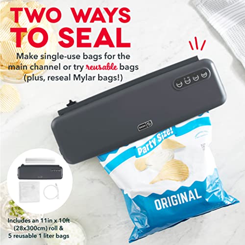 DASH SuperSeal™ Vacuum Sealer for Food Storage and Sous Vide, Perfect for Preserving Fresh Ingredients, Single Use & Reusable Bags and Cutter Included - Grey