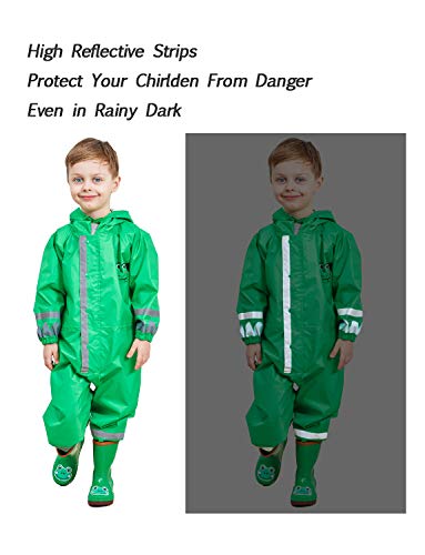 Vmonyco Kids One Piece Rainsuit Toddler Raincoat Waterproof Girls Lightweight Rain Coats/Jacket Girls Boy Green