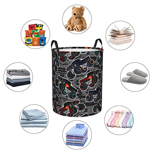 Gbuzozie Monster Truck Boys Style Round Laundry Hamper Storage Basket Toys Clothes Organizer Bin For Home Bathroom Bedroom Dorm Nursery, 38l