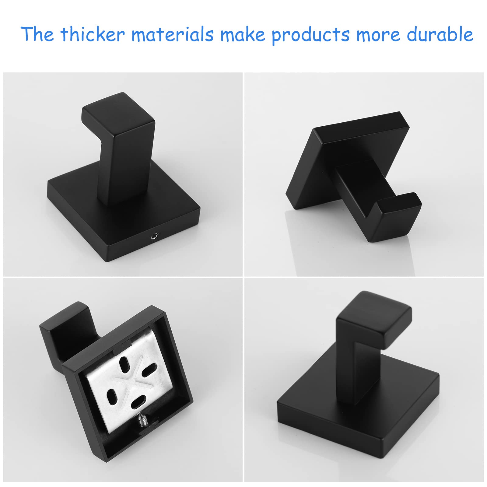 Durafe Towel Hooks for Bathrooms,Matte Black Robe Towel Hooks Wall Mounted 304 Stainless Steel for Bath Coat Shower Kitchen Heavy Duty Wall Hooks 2 Pack