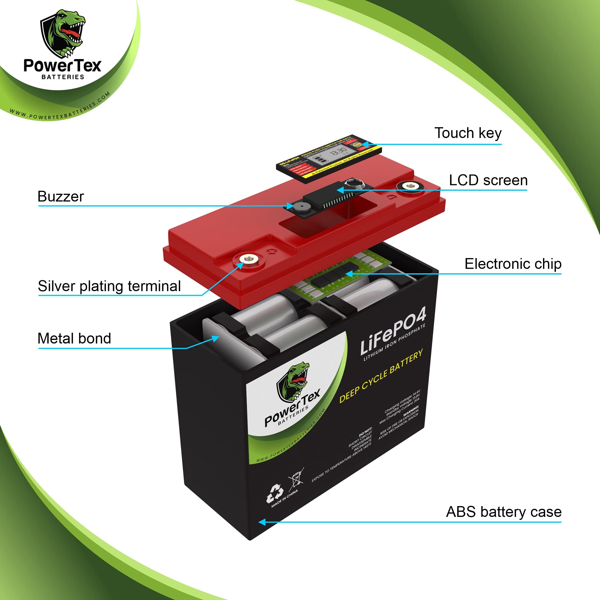 Powertex Batteries 12V 20Ah 264Wh Lithium Ion LiFePO4 Deep Cycle Rechargeable Battery - 5-10 Year Battery Life - SLA Drop-in Replacement for RV, Marine, Electric Scooters, Wheelchairs & More!