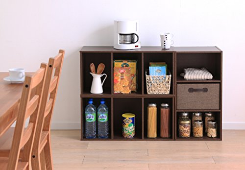 IRIS USA 3-Tier Modular Open Cubby Storage Shelf, Sturdy Storage Bookshelf Cabinet for Living Room Bedroom Guest Room Office Dorm Room Kids Room and Bathroom, Brown Oak