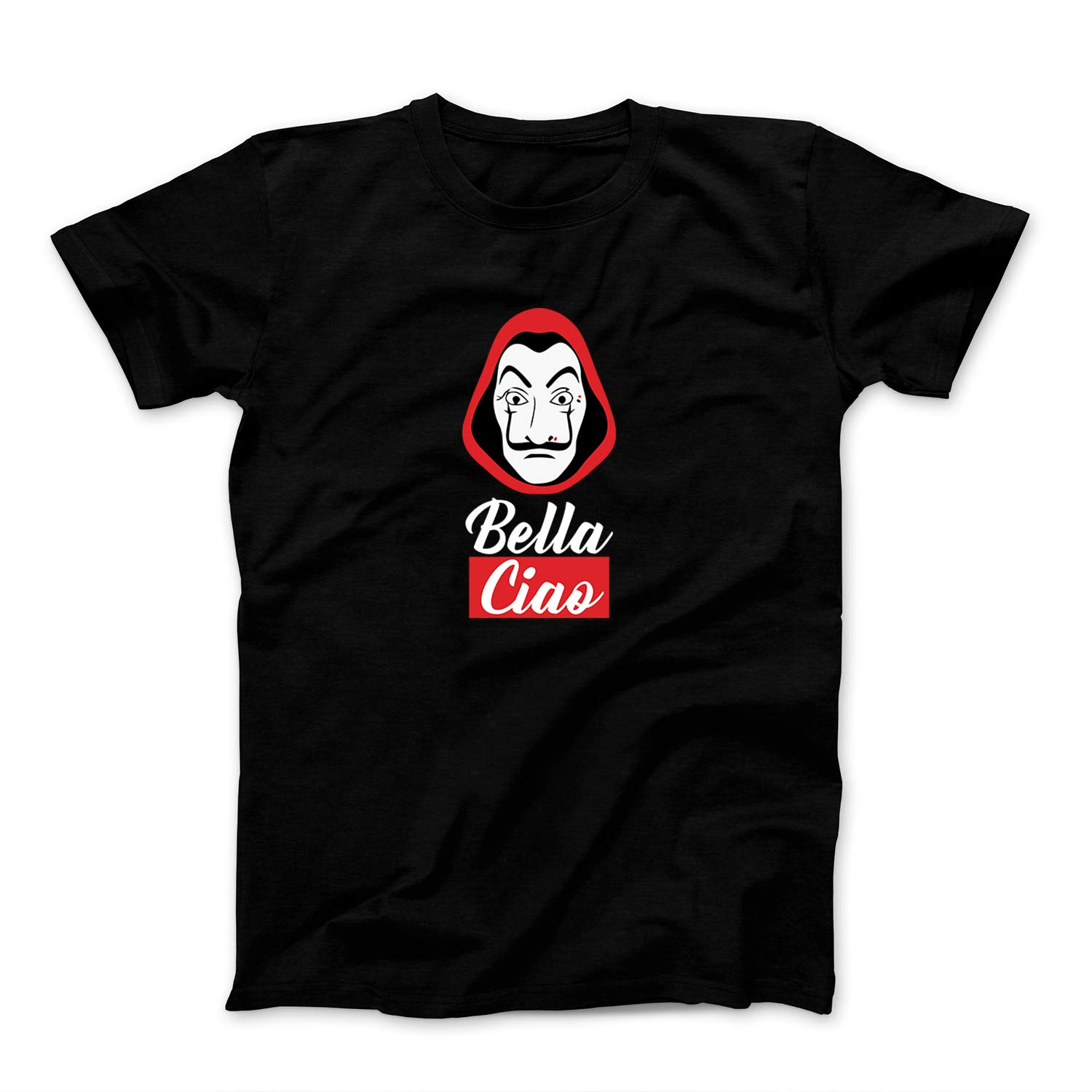 BannerBuzz, Bella Ciao Crew Neck T-Shirt Short Sleeve, Cotton Fabric, Unisex, Digitally Printed, Fabric Warranty for up to 25 Washes (Medium, Black)