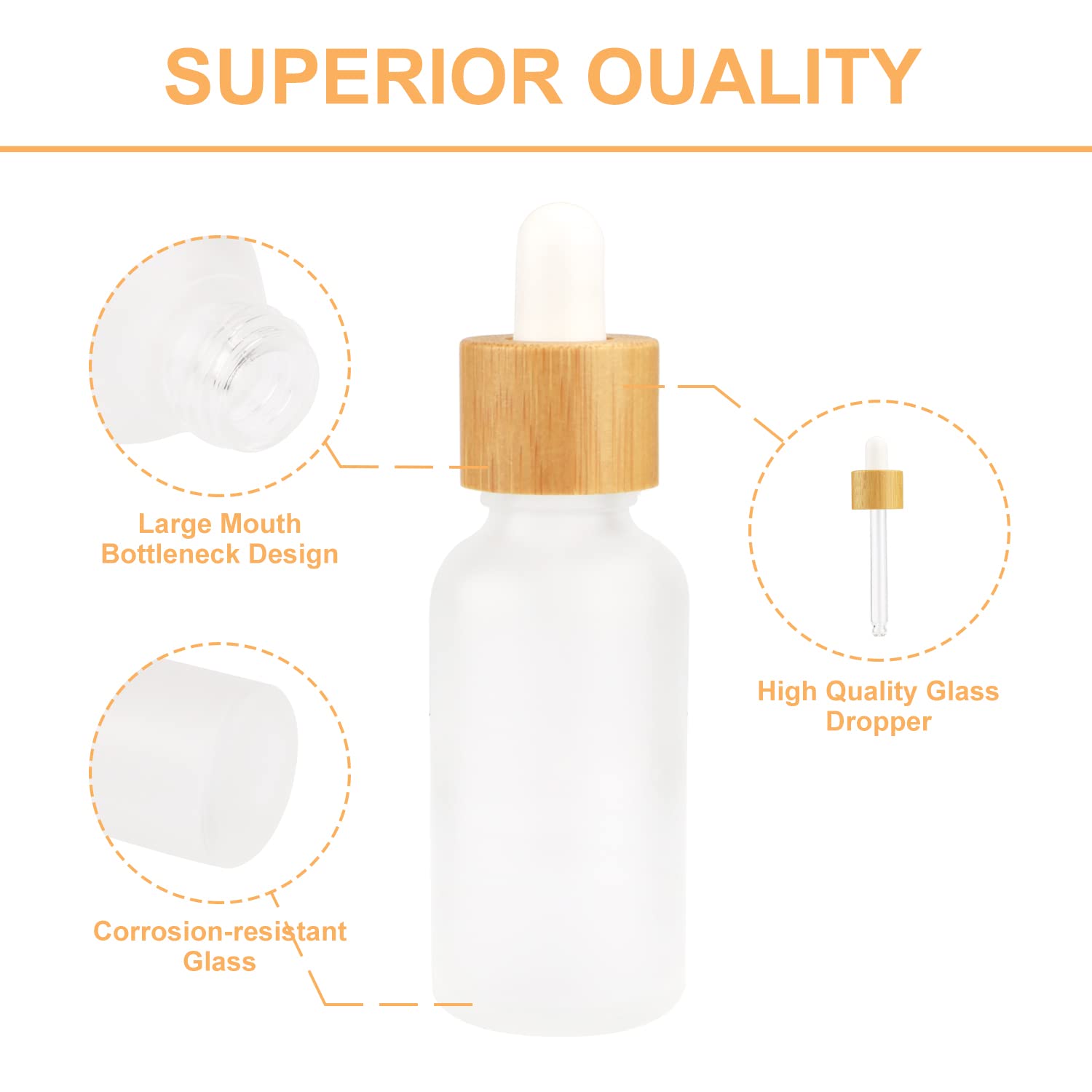 4 Pack Frosted Glass Dropper Bottles,Essential Oil Bottles With Eye Dropper And Bamboo Lids Perfume Sample Vials Essence Liquid Cosmetic Containers (30ml/1oz)