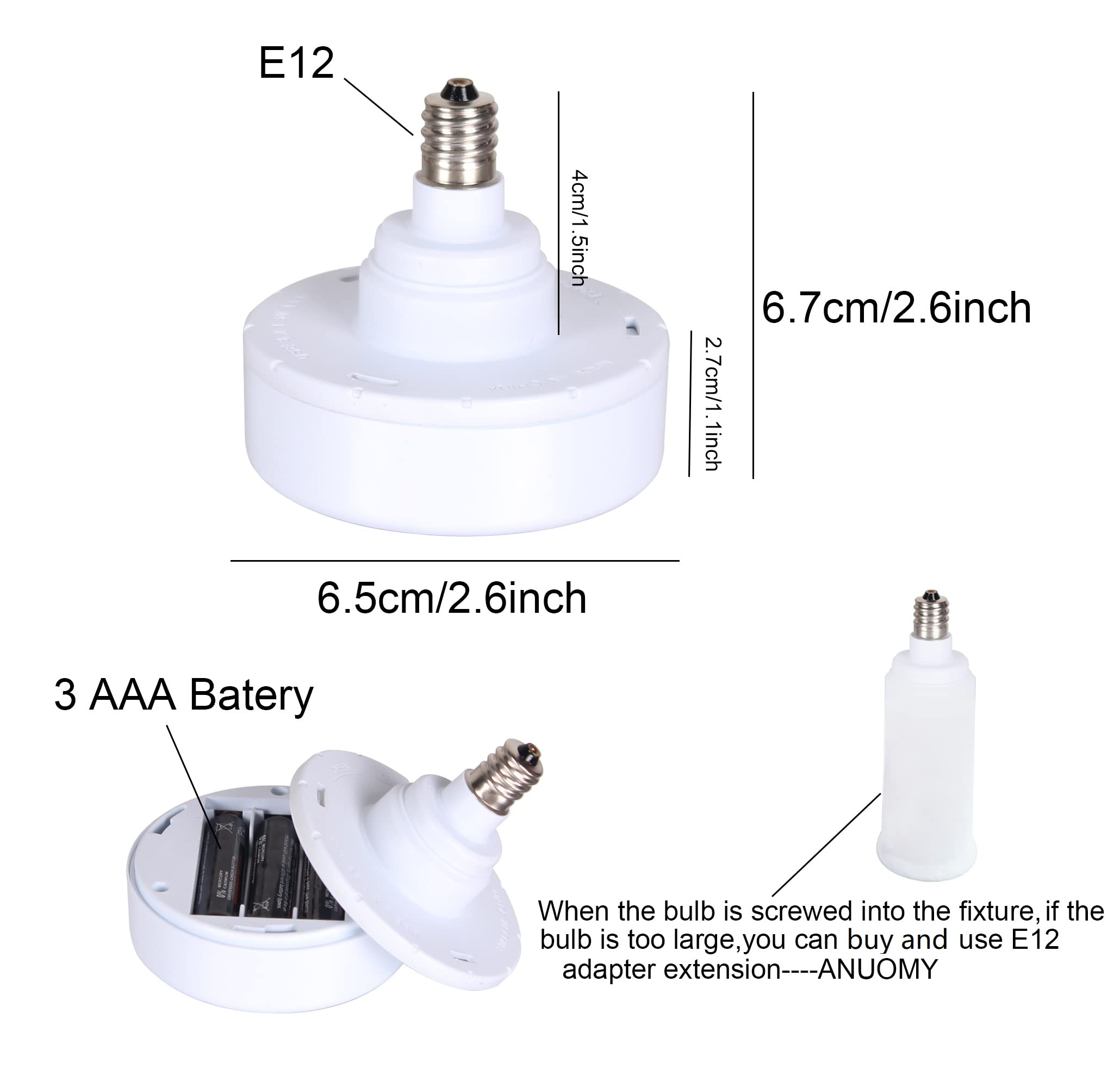 ANUOMY E12 Battery Operated Light Bulb,Screw in Puck Lights with Remote,Battery Powered LED Light Bulbs Small Puck Light for Not Electricity Wall Sconce Hanging Lamp Pendant Light