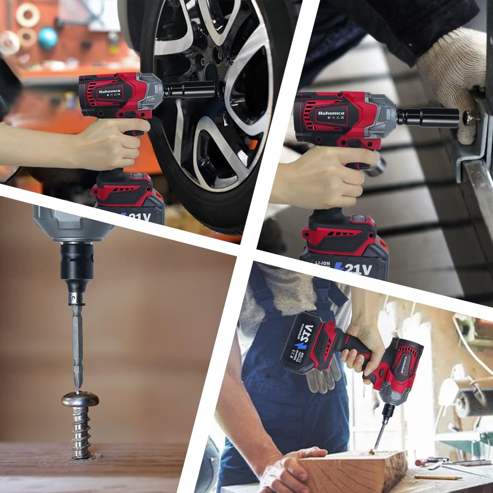 Huhomco 1/2" Impact Wrench Cordless, 3 in 1 Function, 21V 700N.m Battery Power Hammer Drill Brushless Screw Driver with 2pcs 4Ah Battery and Charger