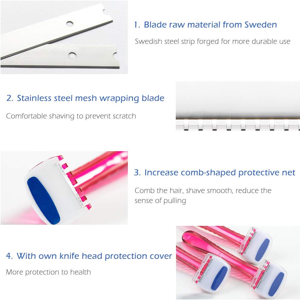 6 Pack Durable Travel Accessories Women Bikini Line Razors Shaver Pubic Hair Removal Beauty Razor Disposable Shavers with Lubricating Sheet