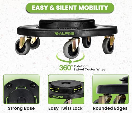 Alpine Rolling Brute Trash Can Dolly - Trash Can Dolly with Wheels/Trash Can Roller Base for Round 20, 32, 44, or 55 Gallon Garbage Bins, Heavy Duty Holds Up to 500lbs (Black)