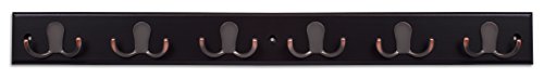 BIRDROCK HOME Dual Hook Coat and Hat Rack - 6 Dual Hooks - 27 Inches - Wall Mount - Decorative Home Storage - Entryway Foyer Hallway Bathroom Bedroom Rail - Oil Rubbed Bronze Hooks - Dark Brown Pine