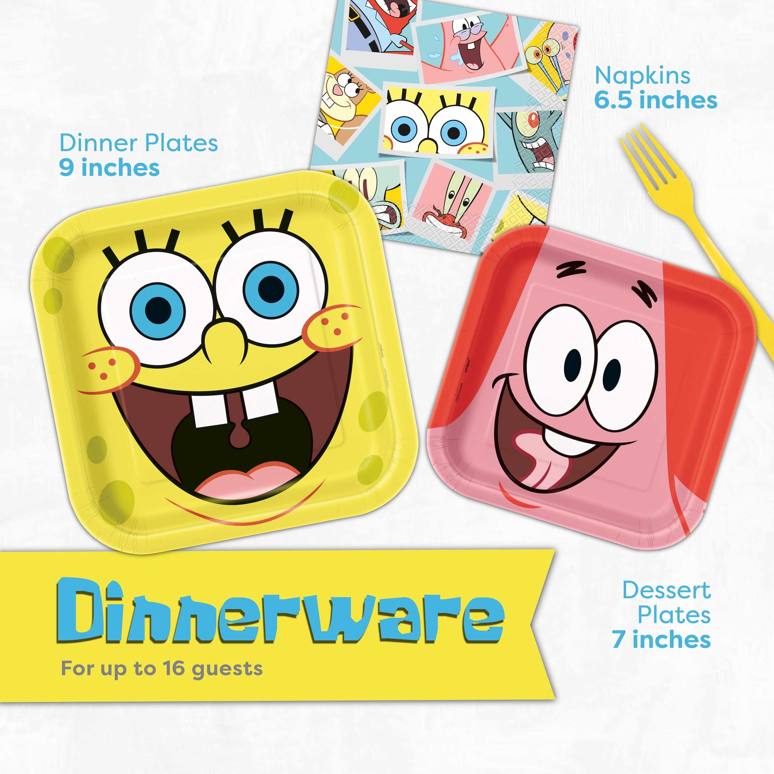 Unique Spongebob Birthday Decorations | Spongebob Party Decorations | Spongebob Party Supplies | Serves 16 Guests | With Banner, Spongebob Tablecloth, Dinner & Cake Plates, Napkins, Forks, Button
