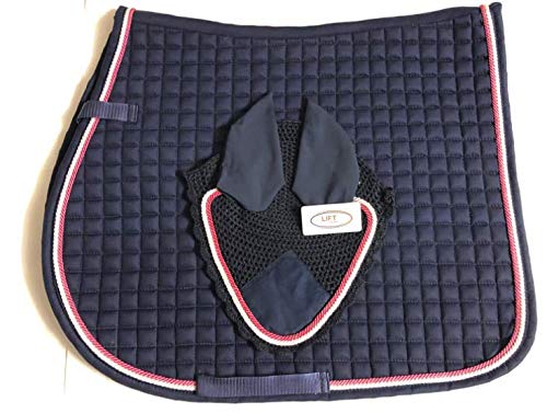 Horse English Saddle PAD with Matching Fly Bonnet with Ear NETS Breathable Cotton Handmade Full Size Stretchable Ears (Purple, Full)