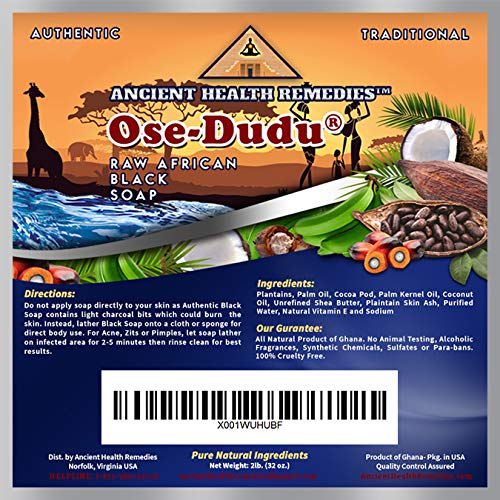 Organic, Anti-Bacterial, Anti-Fungal OSE-DUDU AFRICAN BLACK SOAP 2 LB (32 oz) BLOCK. Authentic, Handmade, Unscented Raw (GHANA)