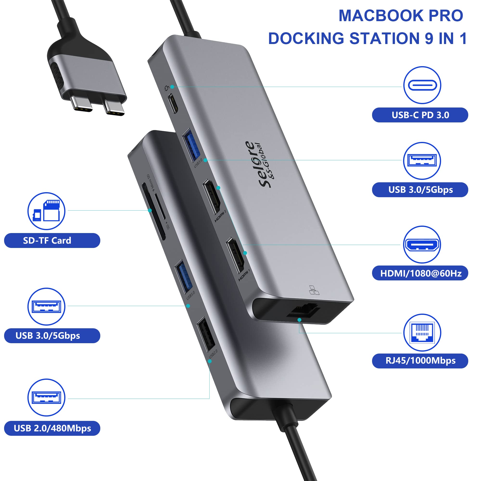 7 in 1 USB C Adapter for MacBook Pro Adapter+9-in-2 MacBook Pro Docking Station