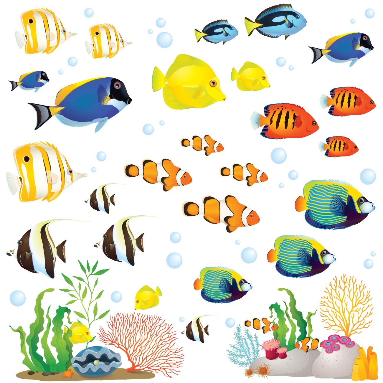 DECOWALL DWL-1811N Coral Reef Fish Kids Wall Stickers Wall Decals Peel and Stick Removable Wall Stickers for Kids Nursery Bedroom Living Room décor