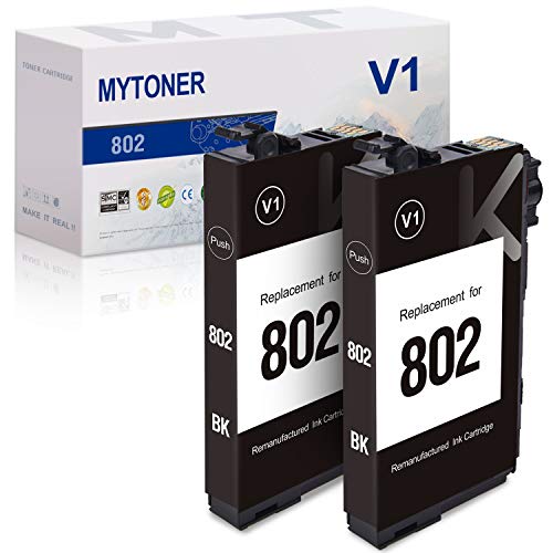 MYTONER Remanufactured Ink Cartridge Replacement for Epson 802 802XL 802-I T802 Ink for Workforce Pro WF-4720 WF-4730 WF-4734 WF-4740 EC-4020 EC-4030 EC-4040 Printer (Black, 2-Pack)