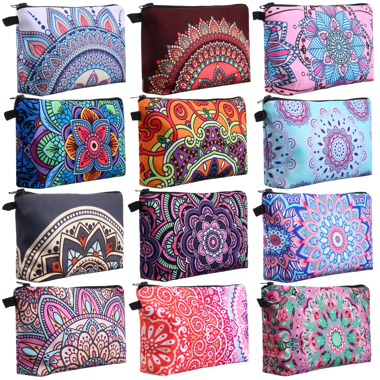 Sanwuta 12 Pieces Cosmetic Bags Makeup Bags Printed Roomy Toiletry Bag Waterproof Beauty Bag Organizer Pouches with Zipper Makeup Accessories for Women(Classic Style)