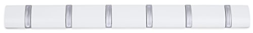 BIRDROCK HOME Wall Mounted Folding Hooks - 6 Folding Coat and Hat Rack Hooks - Satin Nickel Hooks - White Rail