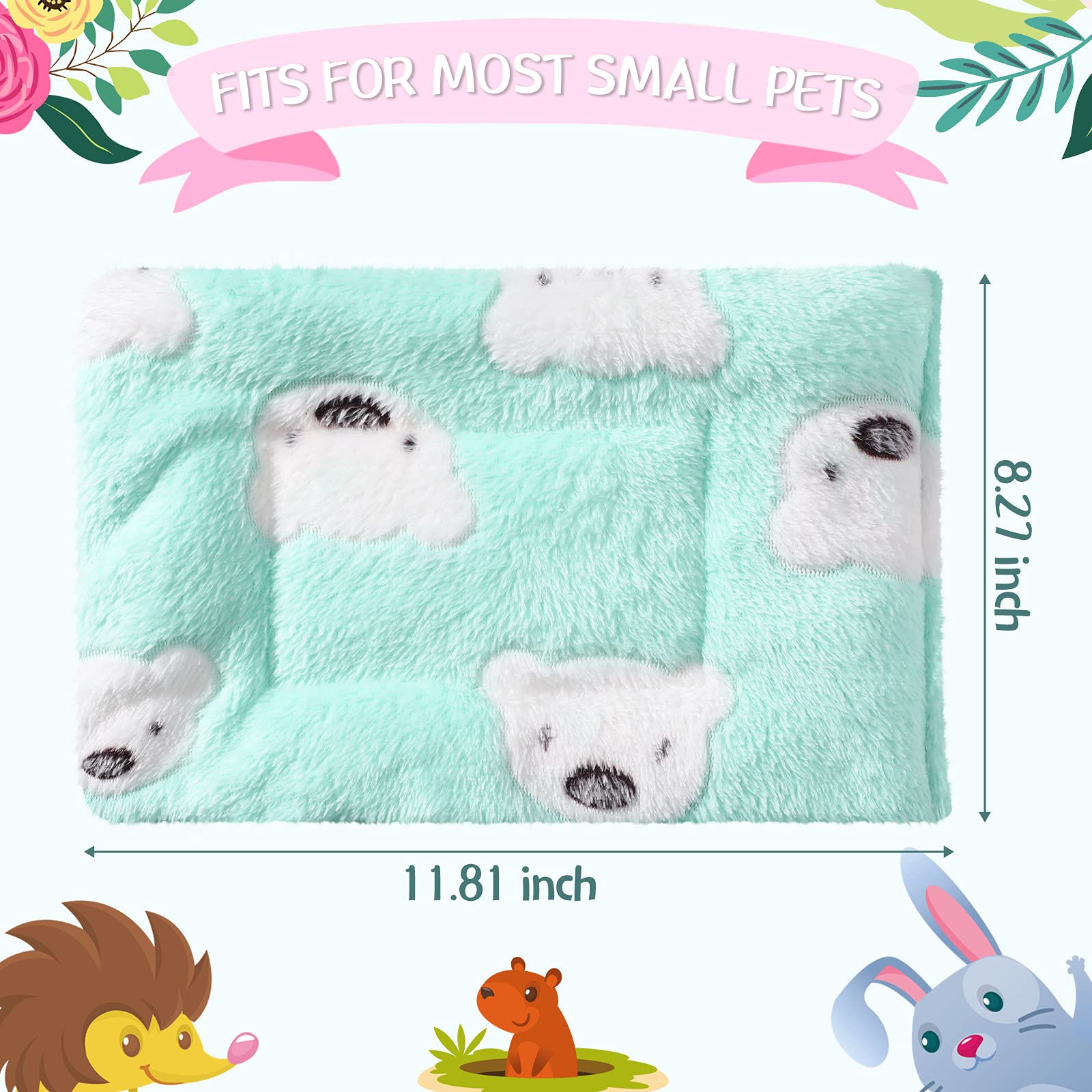Jetec 2 Pieces Guinea Pig Bed Rabbit Bed Small Animal Hamster Warm Mats Winter Warm for Bunny Hamster Squirrel Hedgehog Chinchilla Small Animal Accessories(Green, Pink,Bear Pattern)