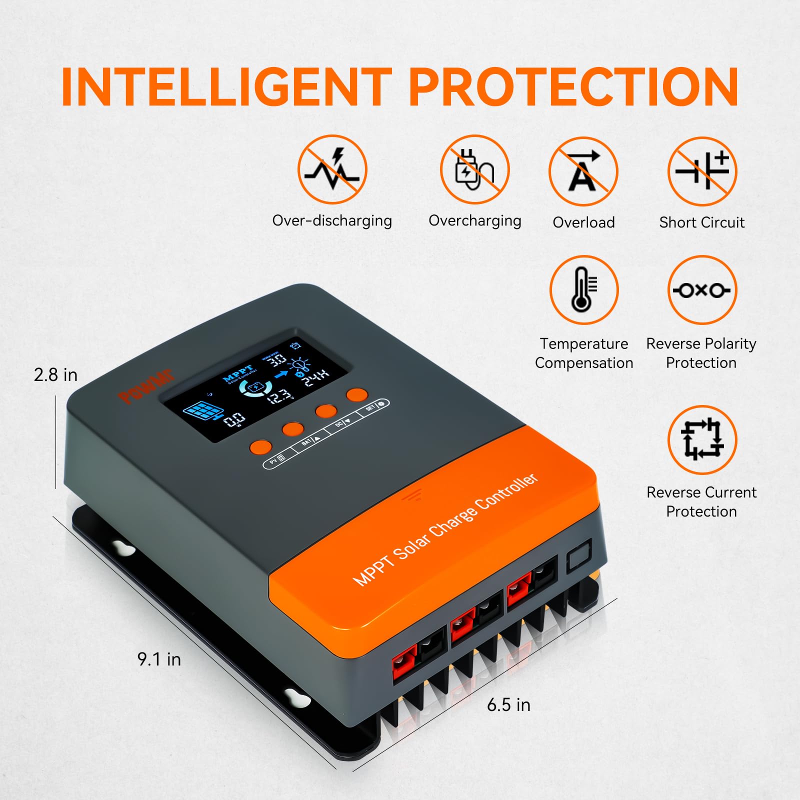 60A MPPT Charge Controller 12V 24V 36V 48V Auto, Solar Charge Controller Regulator 60amp w/Large LCD Display & 10AWG Solar Extension Cable 10 Feet