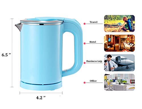 Eglaf 0.5L Small Electric Kettle - Portable Mini Stainless Steel Travel Kettle - Water Touch Inner Surface without Plastic & Cool Touch Outer Surface (Blue)