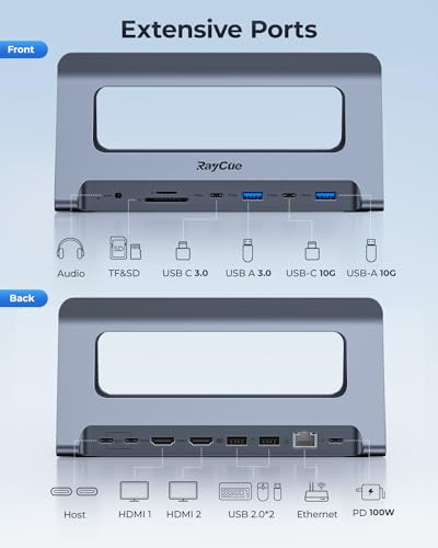 USB C Docking Station Dual Monitor for MacBook Pro/Air, USB C Dock Dual HDMI, Dual HDMI for Mac, Docking Station Stand with 10Gbps USB C/USB, PD3.0, RJ45, USB/USB C 3.0,2*USB2.0, SD/TF, Audio