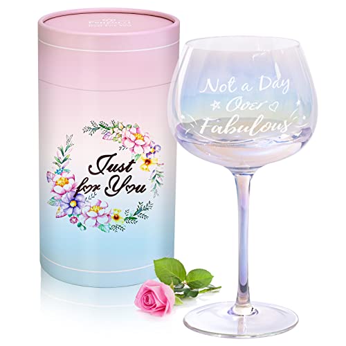 Birthday Gifts for Women - Wine Gifts, Unique Birthday Gifts for Wine Lovers,16 oz Iridescent Glass Gifts - Not a Day Over Fabulous Gifts for Women.