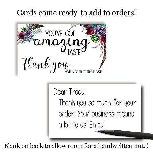 You've Got Amazing Taste Floral Thank You Customer Appreciation Package Inserts for Small Businesses, 100 2" X 3.5” Single Sided Insert Cards by AmandaCreation