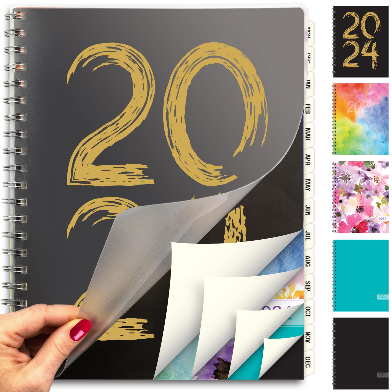 2024 Essential 8.5"x11" Monthly & Weekly Planner with Tabs & 5 Fashion Covers to Choose from - 14 Months (November 2023 - December 2024) - Frosted Vinyl Covers for Extra Protection