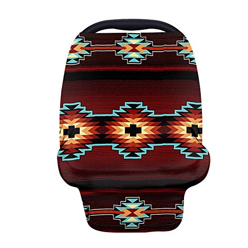Wanyint Tribal Aztec Car Seat Covers for Babies Southwestern Nursing Cover Navajo Native American Red Nursing Cover Breastfeeding Scarf Carseat Canopy Baby Stroller High Chair Shopping Cart