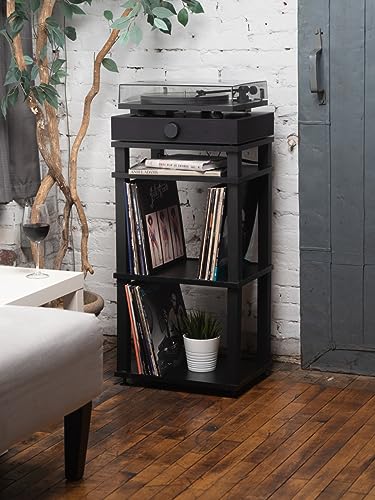 Andover Audio SpinStand Rack for Records and Audio Components - Metal-Reinforced, Holds 150 LPs, Optimum Height & Storage Space, Ideal for Turntables, Vinyl, Spinbase, and Hi-Fi Systems - Black