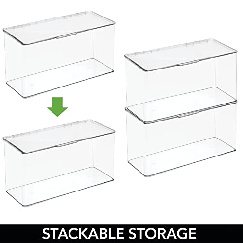 mDesign Kitchen Pantry and Fridge Storage Organizer Box Containers with Hinged Lid for Shelves and Cabinets - Holds Food, Snacks, Seasonings, and Utensils - Lumiere Collection - 2 Pack - Clear