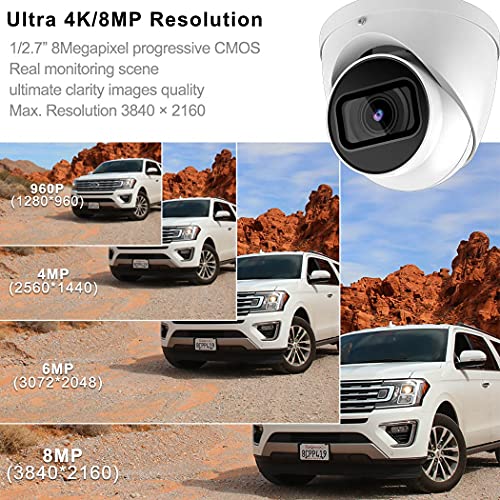 VIKVIZ Starlight 8MP IP Poe Camera with 5X Optical Zoom 2.7-13.5mm,196ft Night Vision,SD Card Slot,WDR,IP67,IVS,4K 8MP Zoom Security Poe Camera