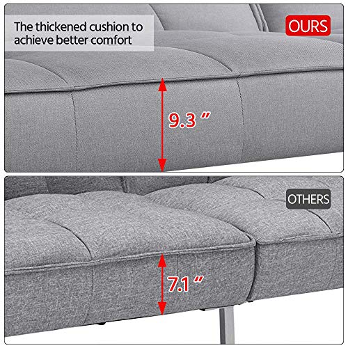 Topeakmart Futon Sofa Bed Couch with Fabric Cover Sturdy Metal Frame Adjustable Backrest Sleeper Sofa Easy to Clean Upholstery Versatile Convertible Sofa Comfortable Gray
