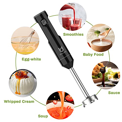 Cordless Hand Blender, UTALENT Variable Speed Immersion Blender Rechargeable, with Fast Charger, 500ml Chopper, 600ml container, Egg Whisk, for Smoothies, Baby Food and Soups β Black