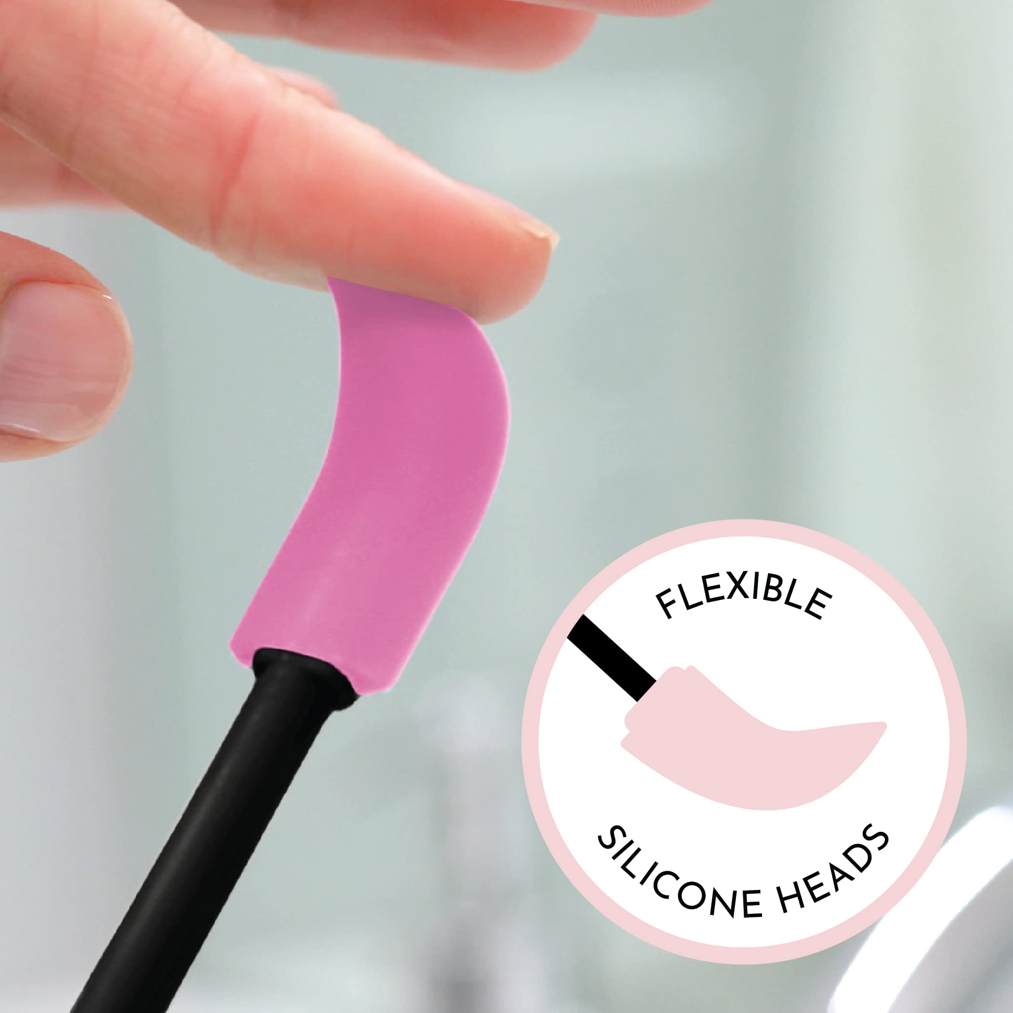 S&T INC. Makeup Spatula, Large and Mini Silicone Spatula Set for Cosmetics, Shampoo, Hair Care, and Skin Care Products, 2 Piece Set, Black/Pink