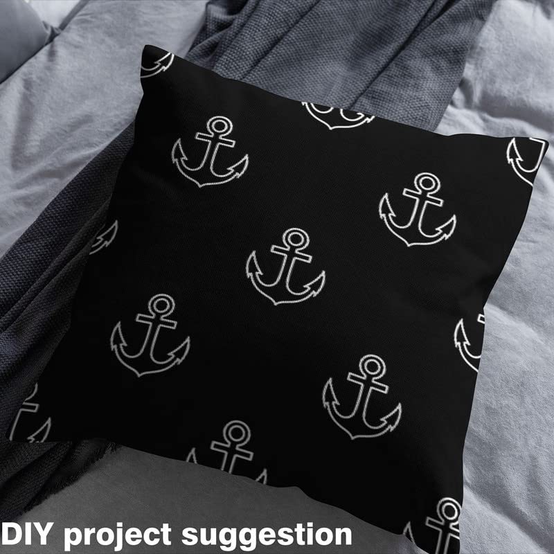 Feelyou Anchor Decor Fabric by The Yard, Nautical Themed Upholstery Fabric, Ocean Coastal Navigation Outdoor Fabric, Sea Adventure Reupholstery Fabric for Chairs, 2 Yards, Black White