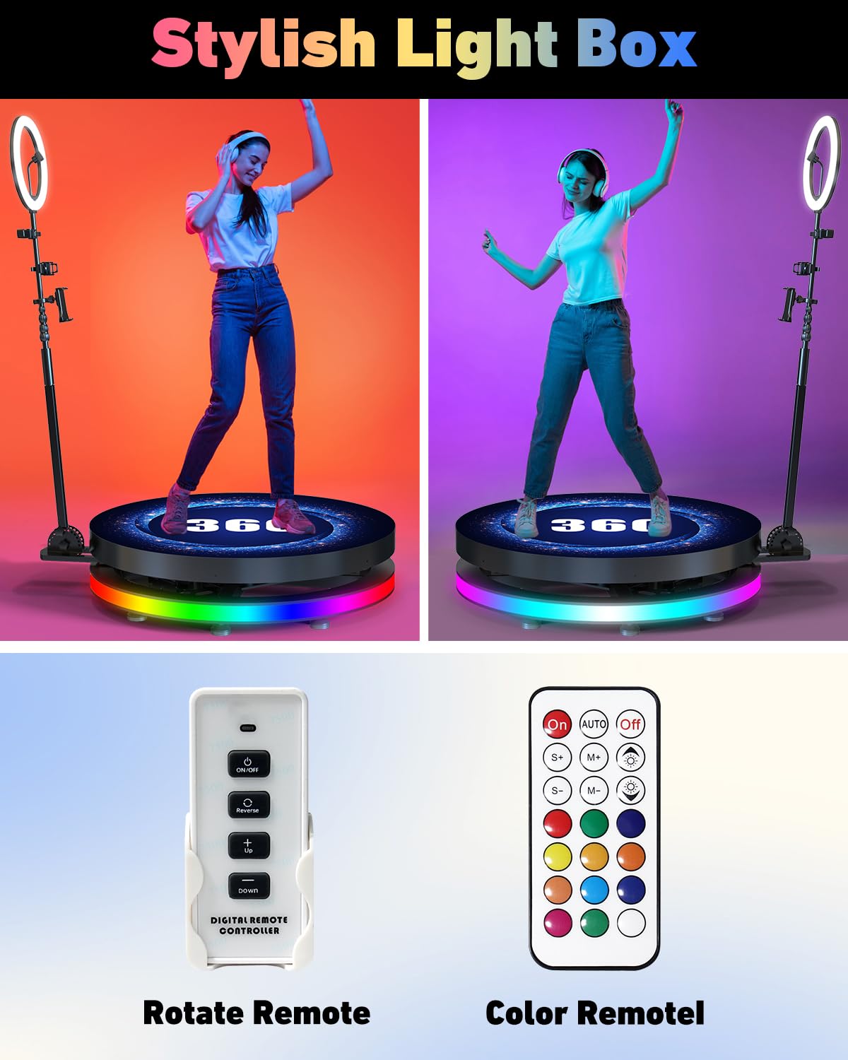 360 Photo Booth Machine for Parties with Ring Light 3 People Stand on Remote Control Automatic Slow Motion 360 Spin Photo Camera Booth Free Custom Logo 80cm 31.5 inch with Flight Case